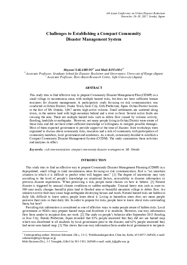 (PDF) Challenges to Establishing a Compact Community Disaster ...