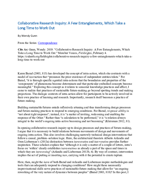 (PDF) Collaborative Research Inquiry: A Few Entanglements, Which Take a ...