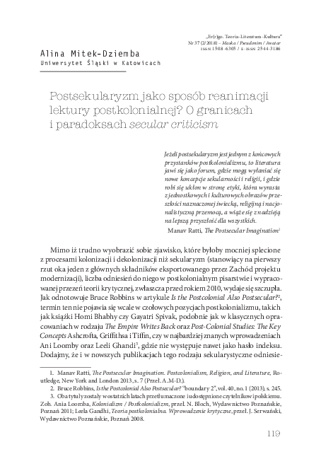 (PDF) Postsecularism as a Way of Reanimating Postcolonial Reading ...