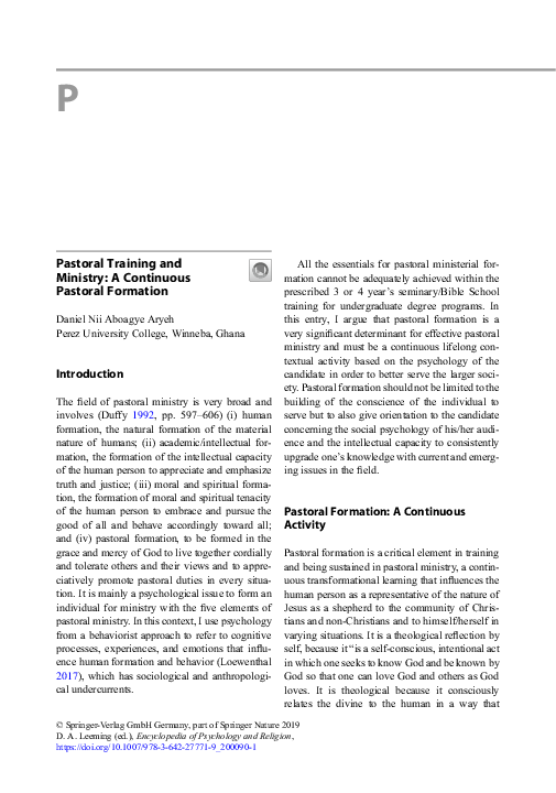 (PDF) P Pastoral Training and Ministry: A Continuous Pastoral Formation