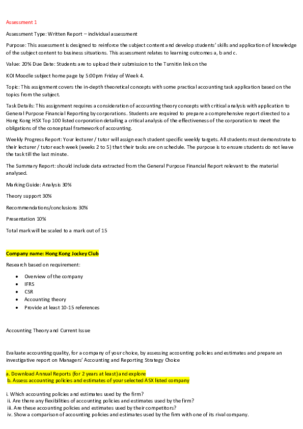 (PDF) Assessment 1 Assessment Type: Written Report -individual assessment