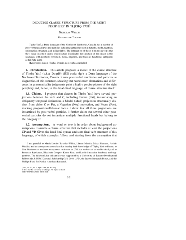 (PDF) Welch 2015b on TY clause structure