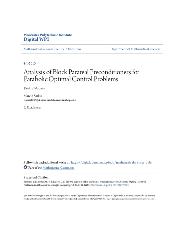 (PDF) Analysis of Block Parareal Preconditioners for Parabolic Optimal Control Problems