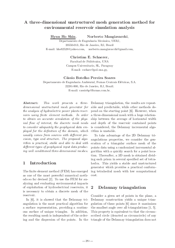 A Three Dimensional Unstructured Mesh Generation Method For Environmental Reservoir Simulation