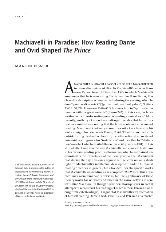 (PDF) Machiavelli in Paradise: How Reading Dante and Ovid Shaped The Prince