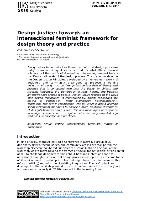 (PDF) Design Justice: towards an intersectional feminist framework for ...