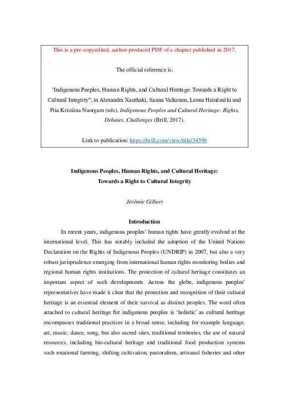 (PDF) Indigenous Peoples, Human Rights, and Cultural Heritage: Towards ...
