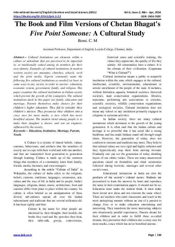 (PDF) The Book and Film Versions of Chetan Bhagat's Five Point Someone ...