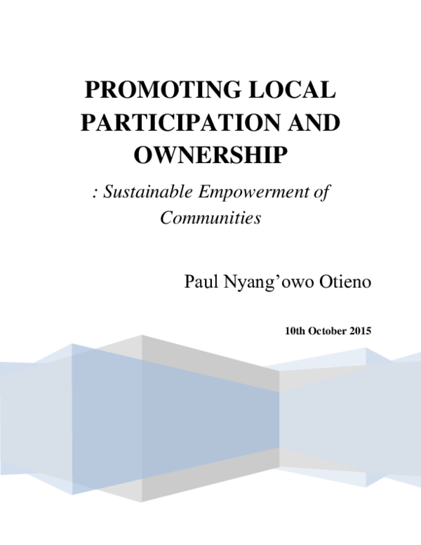 (PDF) PROMOTING LOCAL PARTICIPATION AND OWNERSHIP : Sustainable ...