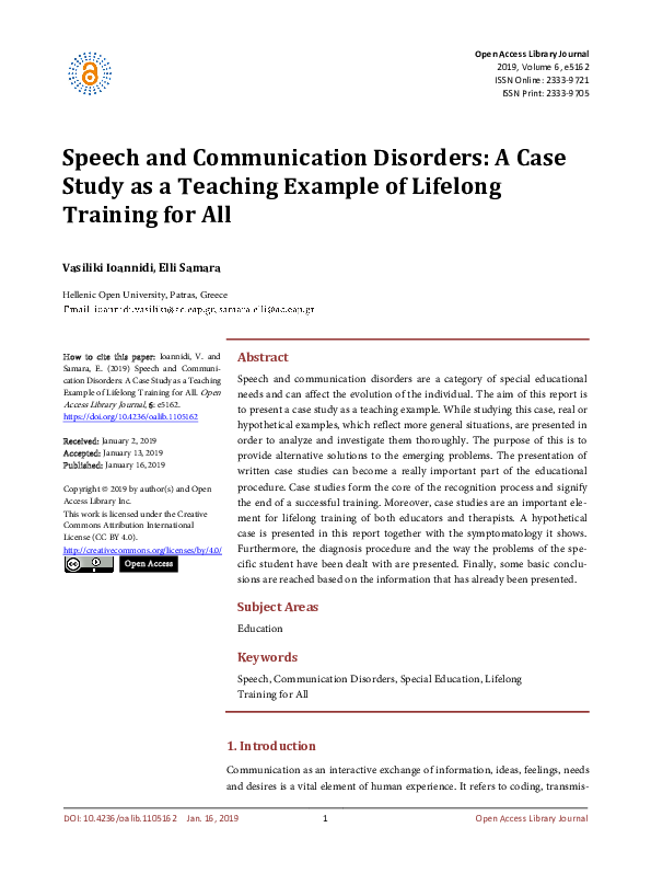 (PDF) Speech and Communication Disorders: A Case Study as a Teaching ...