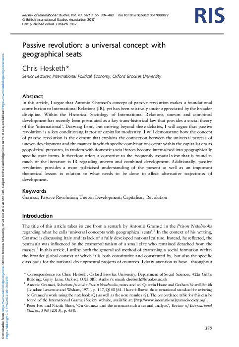 (PDF) Passive revolution: a universal concept with geographical seats