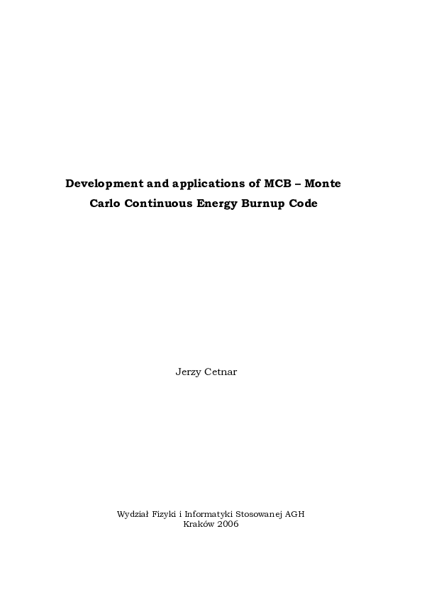 (PDF) Development and applications of MCB -Monte Carlo Continuous Energy Burnup Code | Jerzy ...