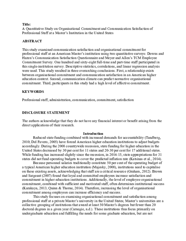 (PDF) A Quantitative Study on Organisational Commitment and ...