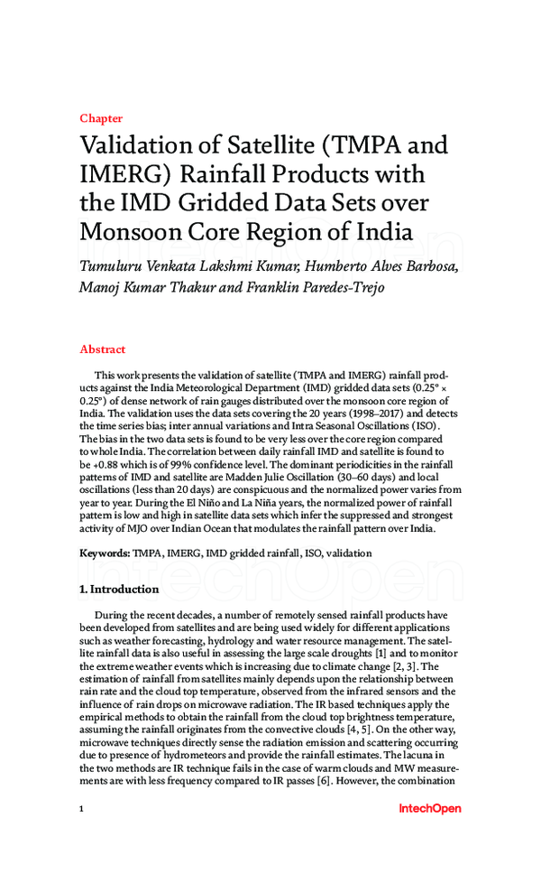 Pdf Validation Of Satellite Tmpa And Imerg Rainfall Products With The Imd Gridded Data Sets