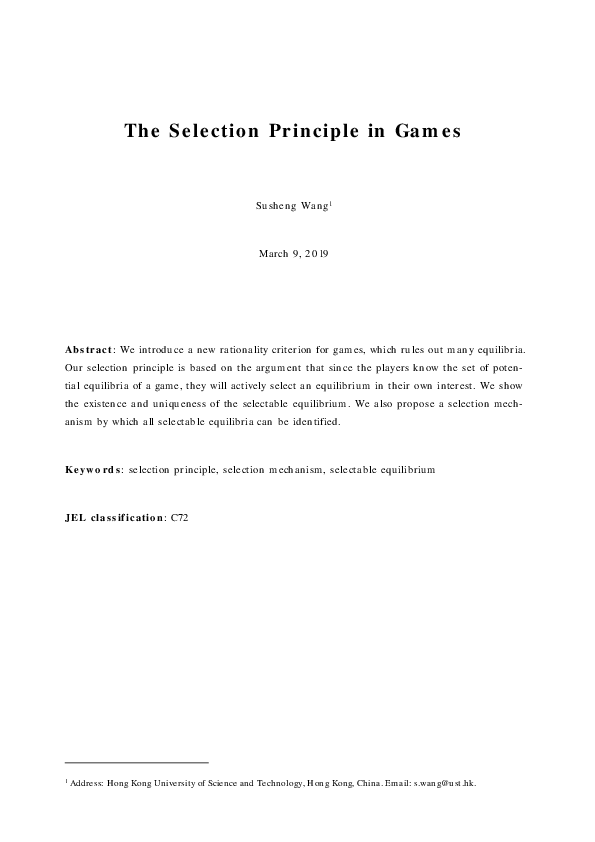 (PDF) The Selection Principle in Games