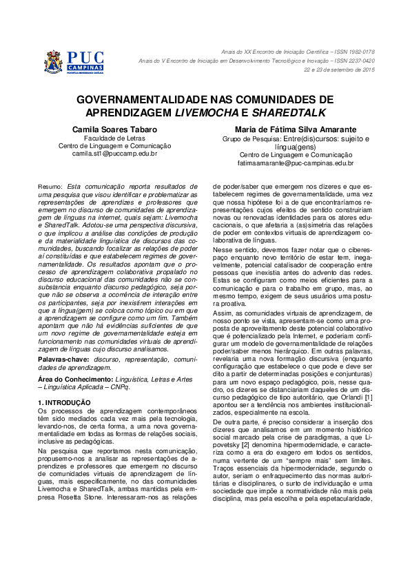 (PDF) Governamentalidade nas comunidades de aprendizagem Livemocha e ...
