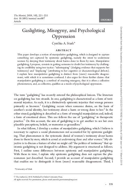 (PDF) Gaslighting, Misogyny, and Psychological Oppression