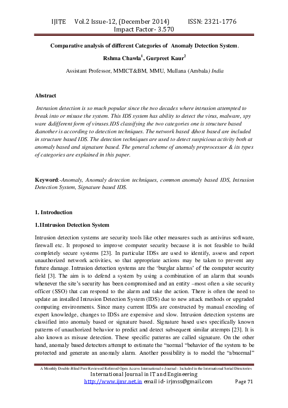 (PDF) Comparative analysis of different Categories of Anomaly Detection ...
