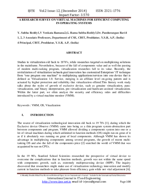 Pdf A Research Survey On Virtual Machines For Efficient Computing In Operating Systems