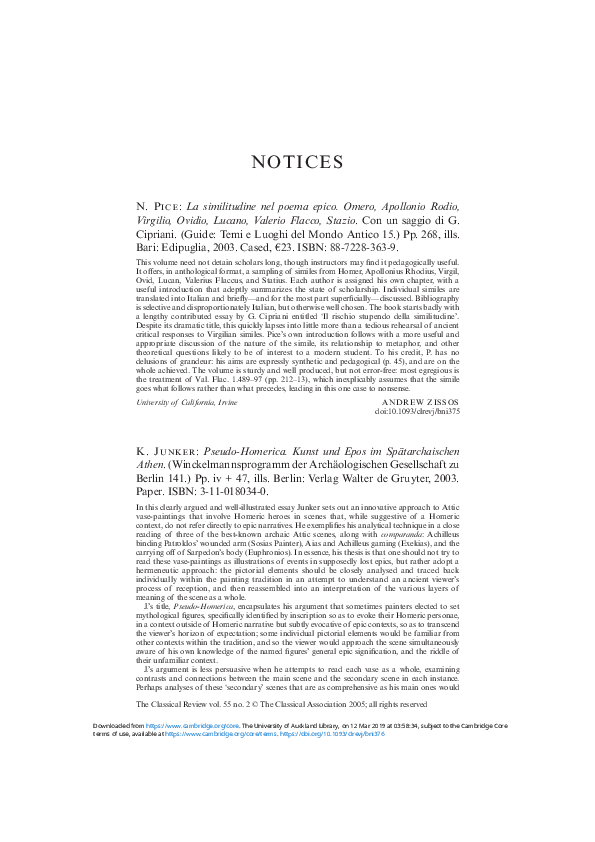 (PDF) Review of K. Junker: Pseudo-Homerica. Kunst und Epos im ...