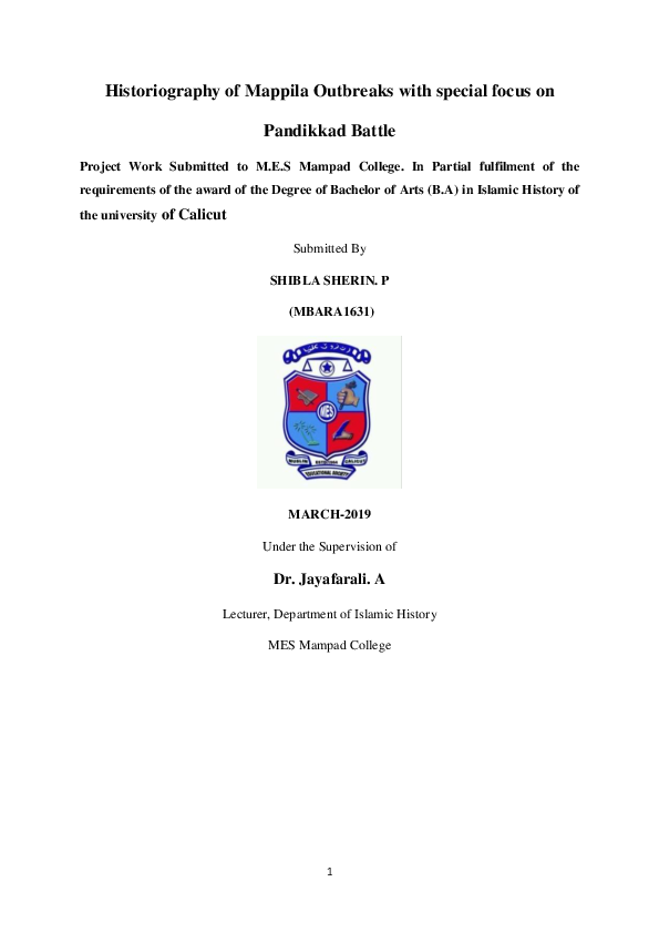 (DOC) Historiography of Mappila Outbreaks with special focus on ...