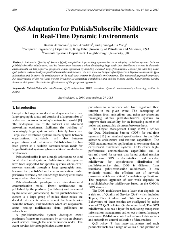 (PDF) QoS Adaptation for Publish/Subscribe Middleware in Real-Time Dynamic Environments