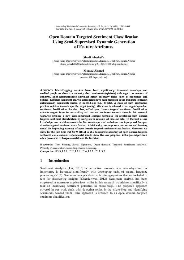 Pdf Open Domain Targeted Sentiment Classification Using Semi Supervised Dynamic Generation Of