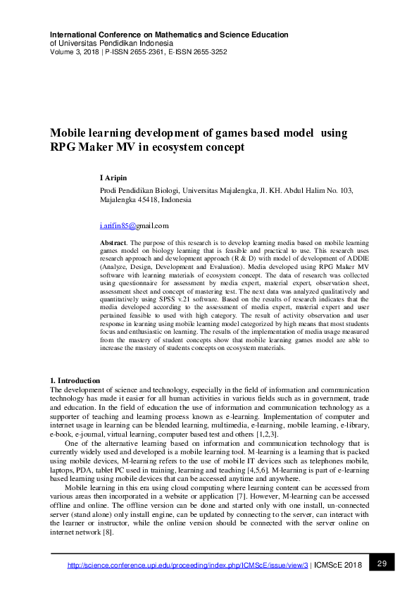 Pdf Mobile Learning Development Of Games Based Model Using Rpg Maker Mv In Ecosystem Concept