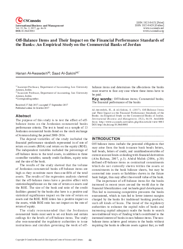 (PDF) Off-Balance Items and Their Impact on the Financial Performance ...