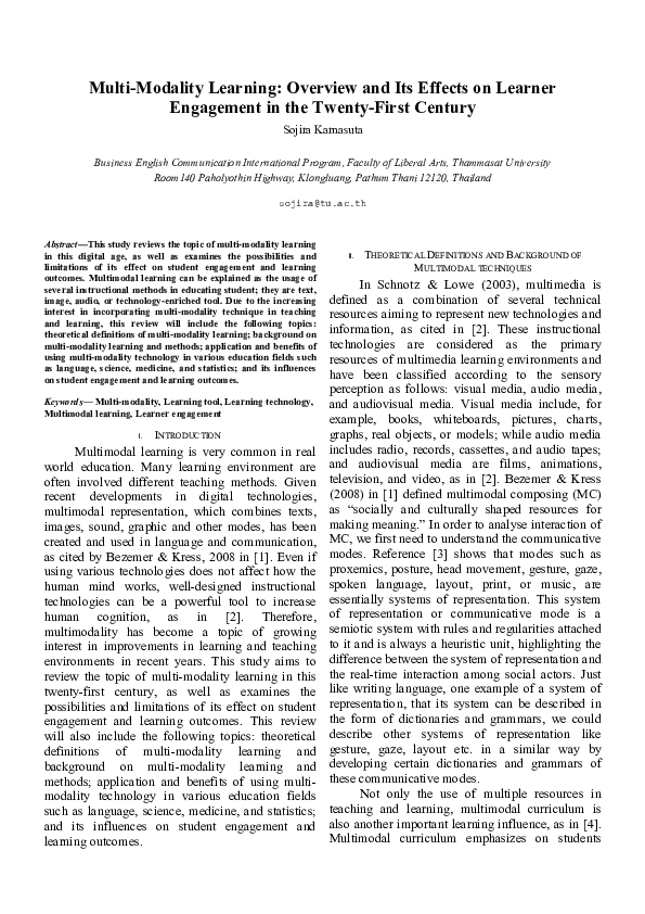 Pdf Multi Modality Learning Overview And Its Effects On Learner