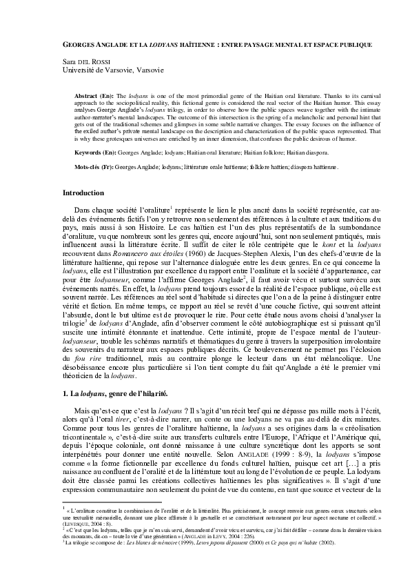 (PDF) Georges Anglade et la lodyans haitienne: entre paysage mental et ...