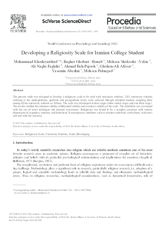 (PDF) Developing a Religiosity Scale for Iranian College Student