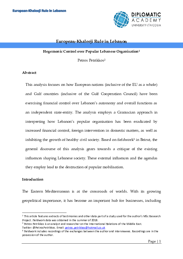 (PDF) European-Khaleeji Rule in Lebanon: Hegemonic Control over Popular ...