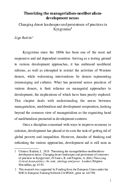 (PDF) Theorizing the managerialism-neoliberalism- development nexus. Changing donor landscapes ...