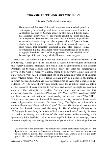 (PDF) Towards Redefining Socratic Irony