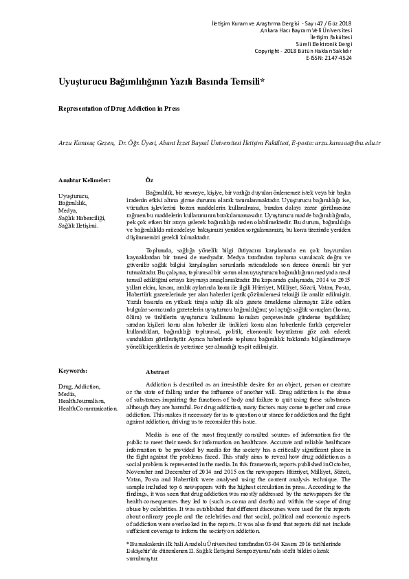(PDF) Representation of Drug Addiction in Press