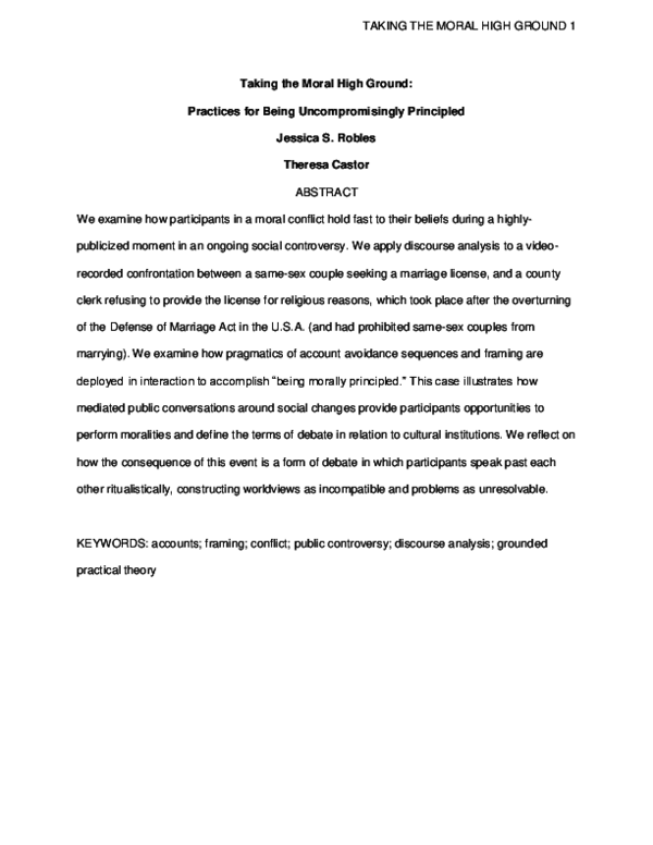 (PDF) Taking the Moral High Ground: Practices for Being ...