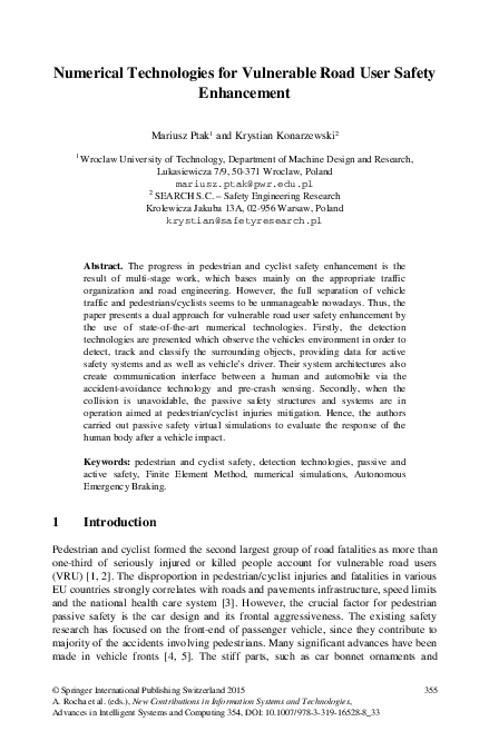 (PDF) Numerical Technologies for Vulnerable Road User Safety Enhancement.pdf