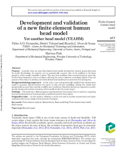 (PDF) Development and validation of a new finite element human head model - YEt Another Head ...