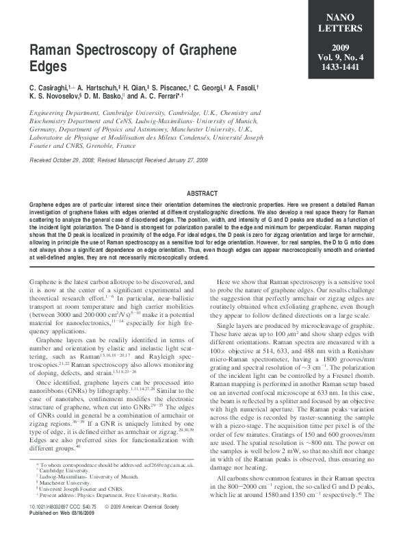 (PDF) Raman Spectroscopy of Graphene Edges