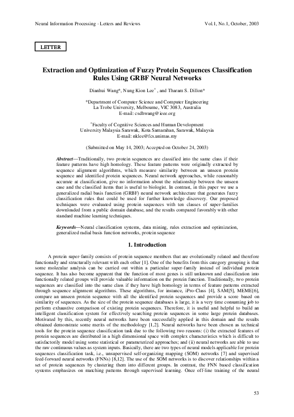 (PDF) Extraction and optimization of fuzzy protein sequences classification rules using GRBF ...