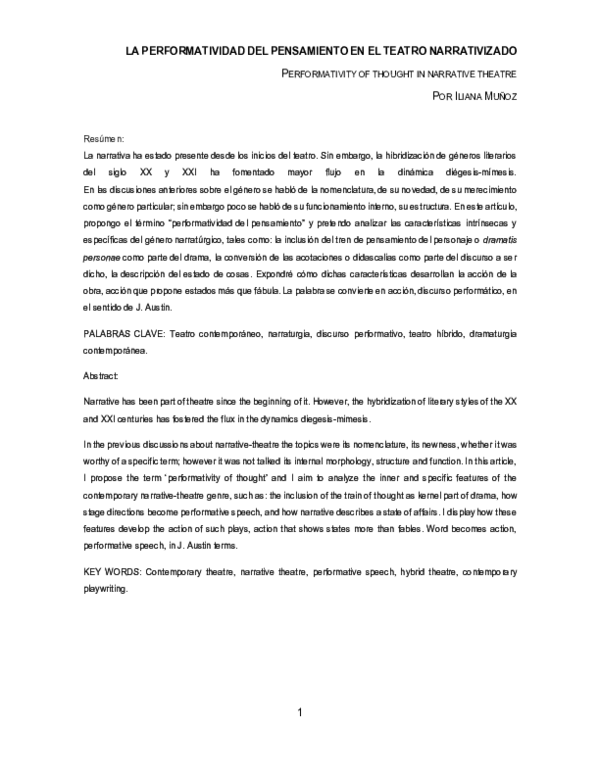 (PDF) LA PERFORMATIVIDAD DEL PENSAMIENTO EN EL TEATRO NARRATIVIZADO