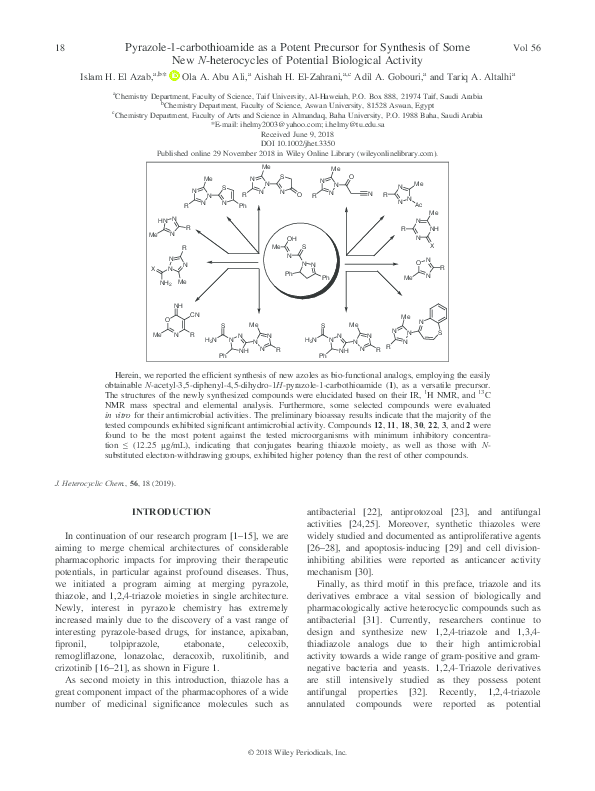 (PDF) Pyrazole-1-carbothioamide as a Potent Precursor for Synthesis of Some New N-heterocycles ...
