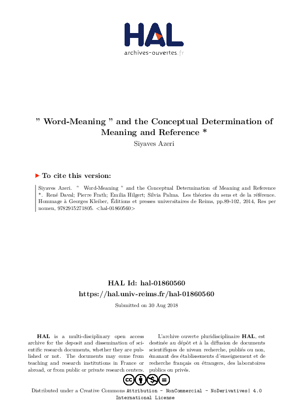 (PDF) "Word-Meaning" and the Conceptual Determination of Meaning and ...