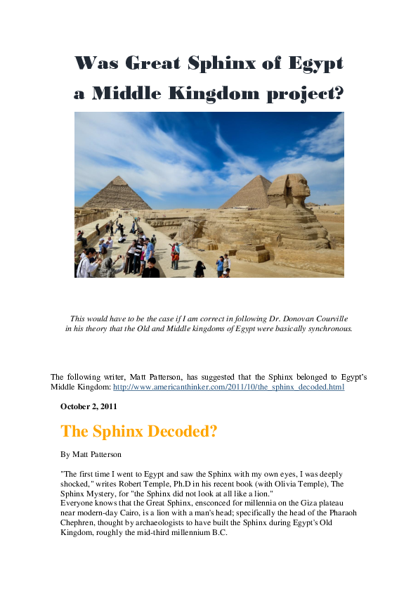 (DOC) Was Great Sphinx of Egypt a Middle Kingdom project?