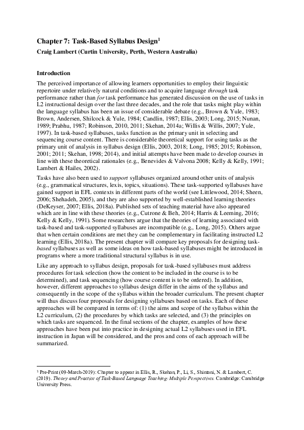 (PDF) (2019) Task-Based Syllabus Design (Pre-Print)