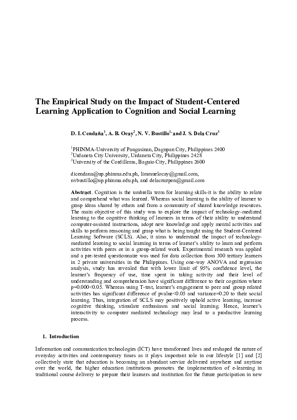 (PDF) The Empirical Study on the Impact of Student-Centered Learning Application to Cognition ...