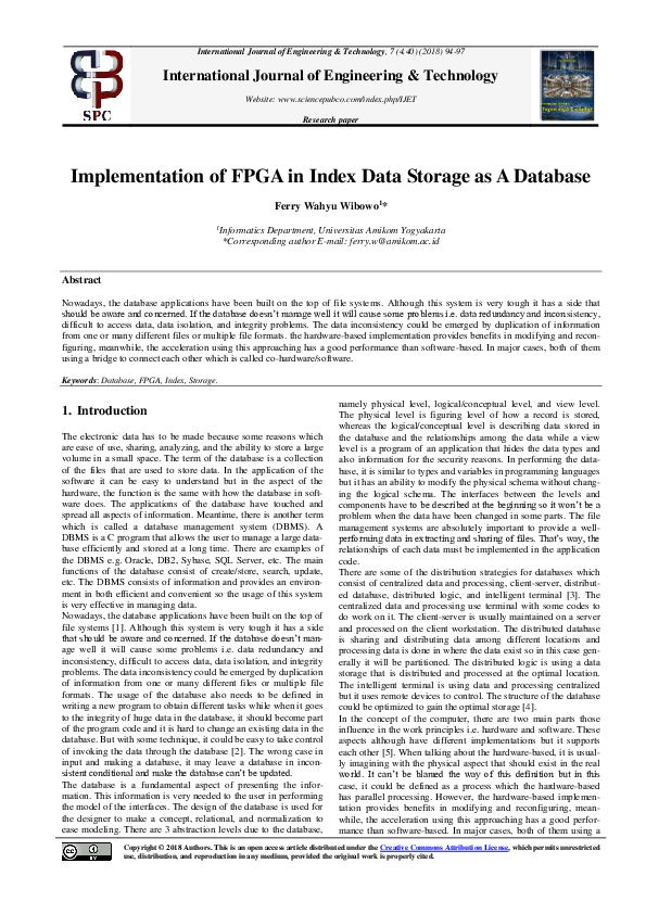 Pdf Implementation Of Fpga In Index Data Storage As A Database
