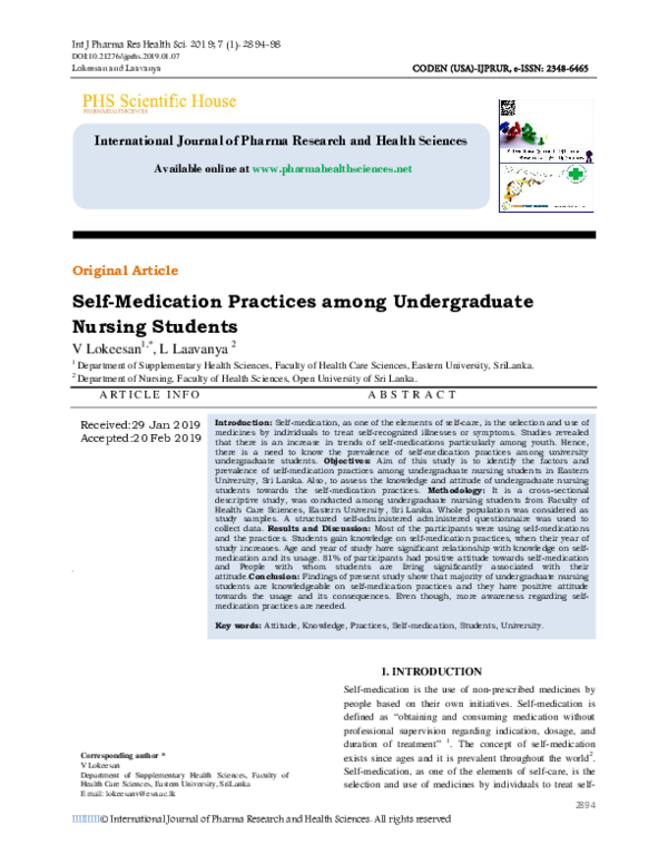 (PDF) Self-Medication Practices among Undergraduate Nursing Students