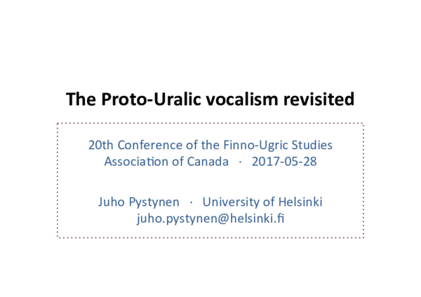 (PDF) The Proto-Uralic vocalism revisited